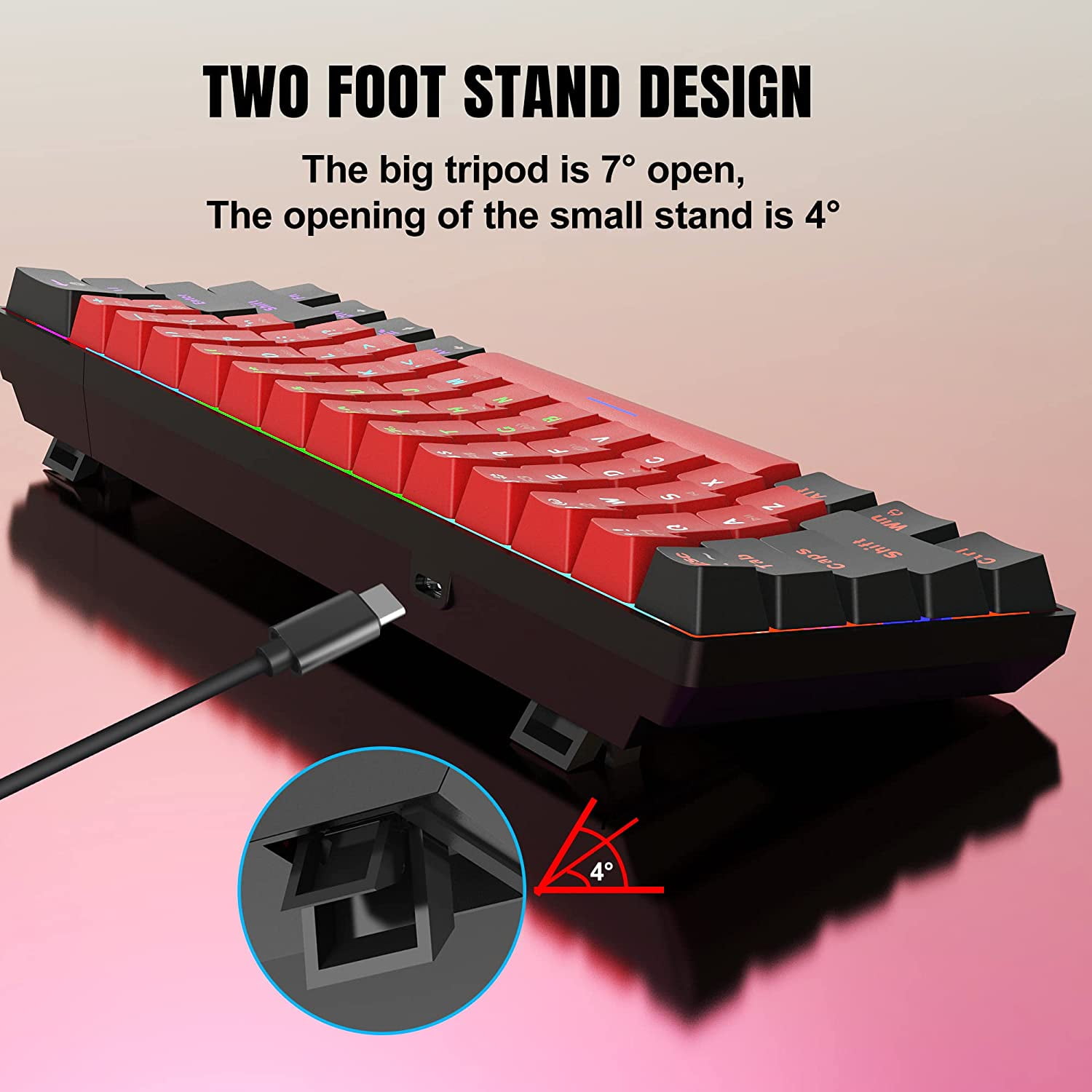 SHIQI-60% Wired Mechanical Gaming Keyboard, LED Backlit 60 Percent ...