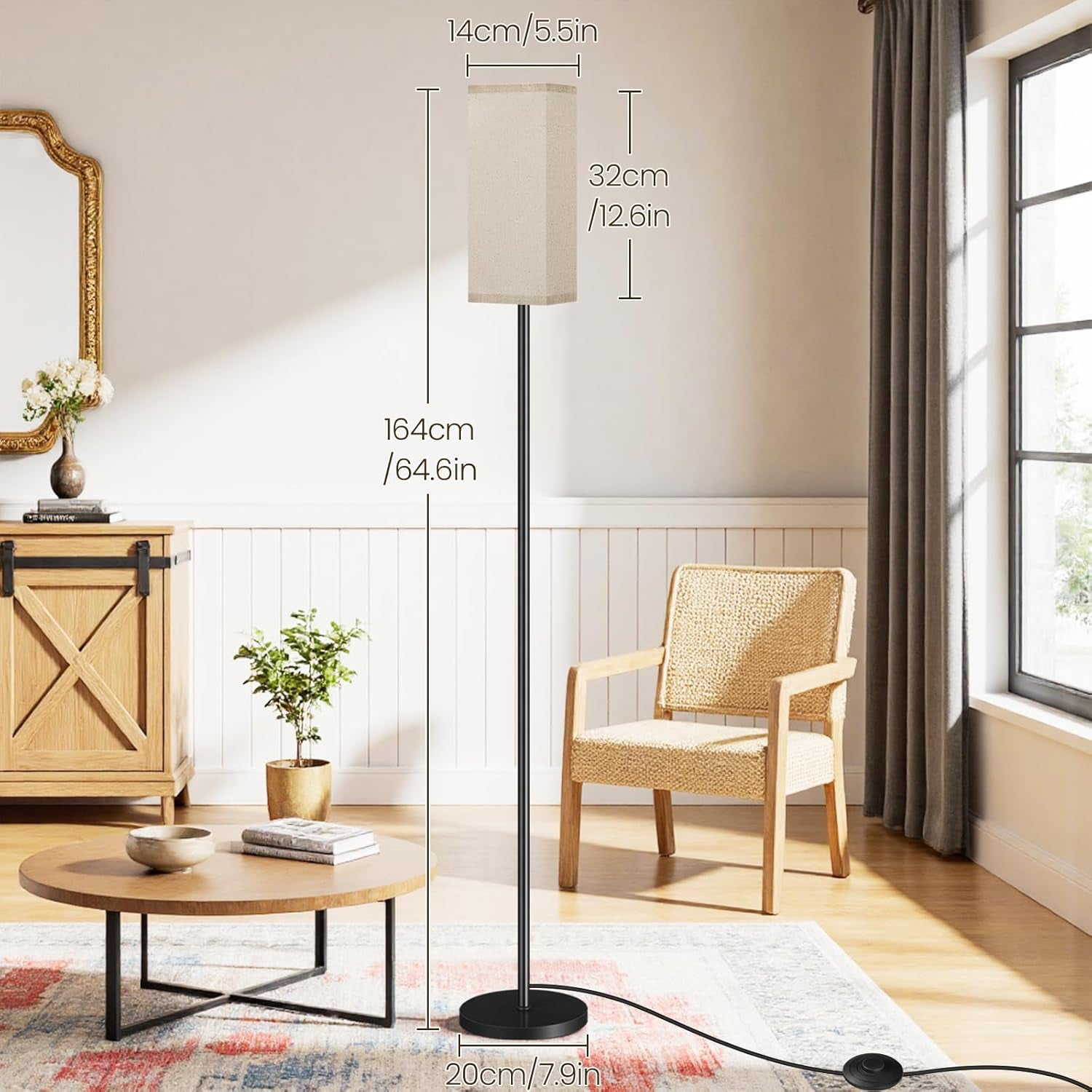 SHIQI-64.6"Floor Lamp, Pole Lamp with Foot Switch, Modern Standing Lamp ...