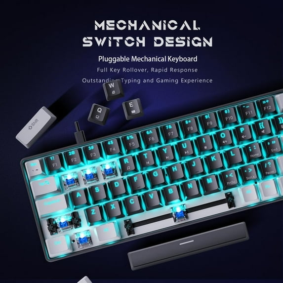 SHIQI-65% Mechanical Gaming Keyboard,Blue Switch Wired Compact Keyboard ...