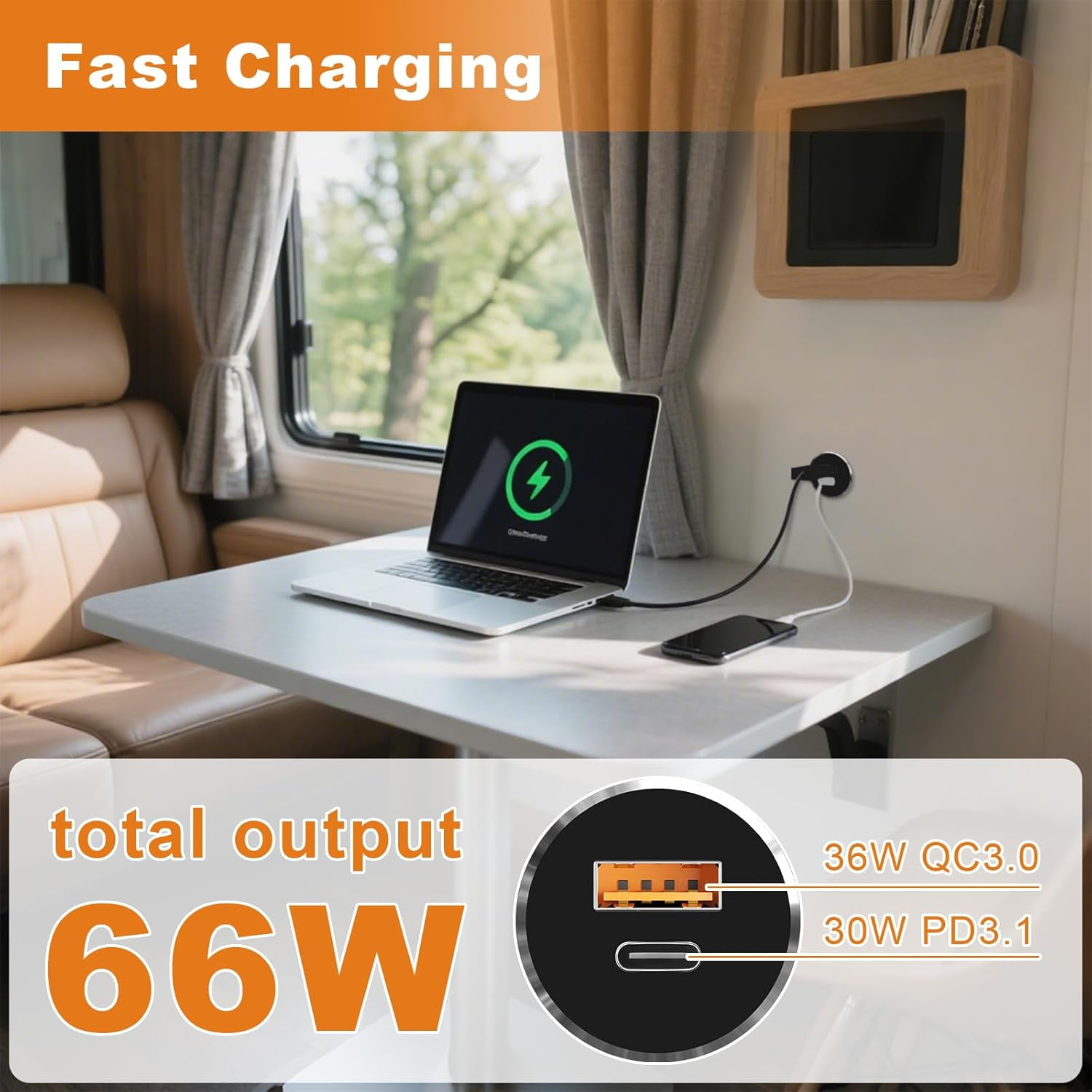 SHIQI-66W 12V USB Outlet PD 30W Type-C QC3.0 36W USB-A Dual Port ...