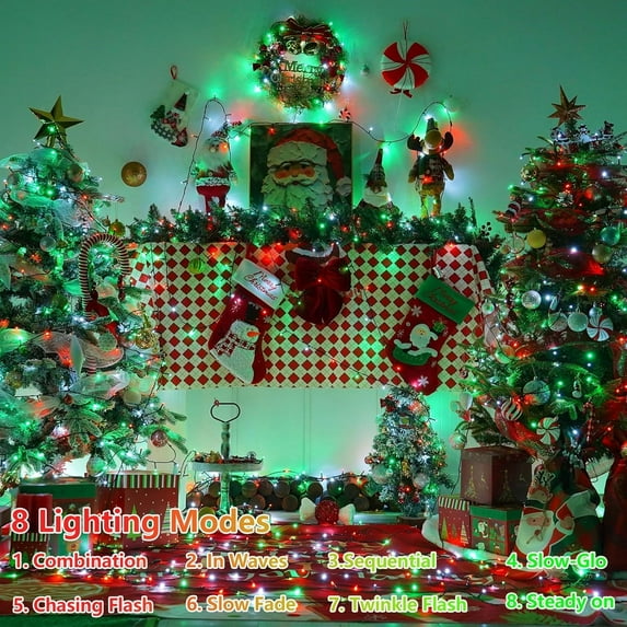 SHIQI-66ft 200 LED Christmas Lights Outdoor Waterproof, 8 Modes Red ...