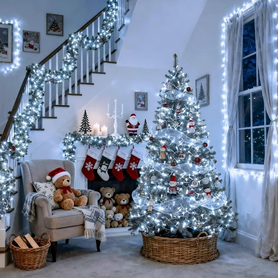 SHIQI-66ft 200 LED White Christmas Lights Indoor Outdoor, Connectable ...