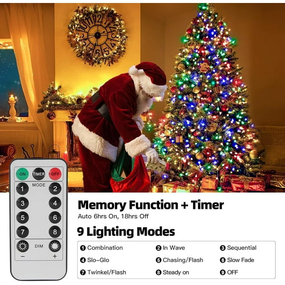 SHIQI-78ft 240 LED Christmas Lights Battery String Lights Timer Memory ...