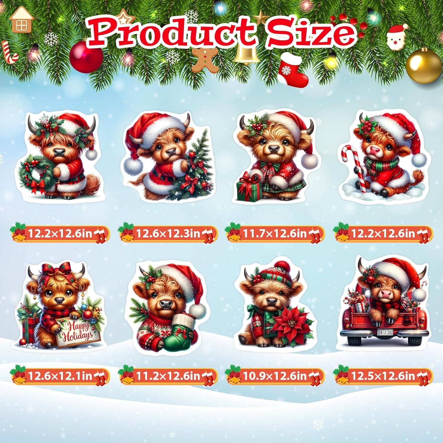 SHIQI-8 Pcs Christmas Yard Signs Outdoor Highland Cow Signs With Stakes ...