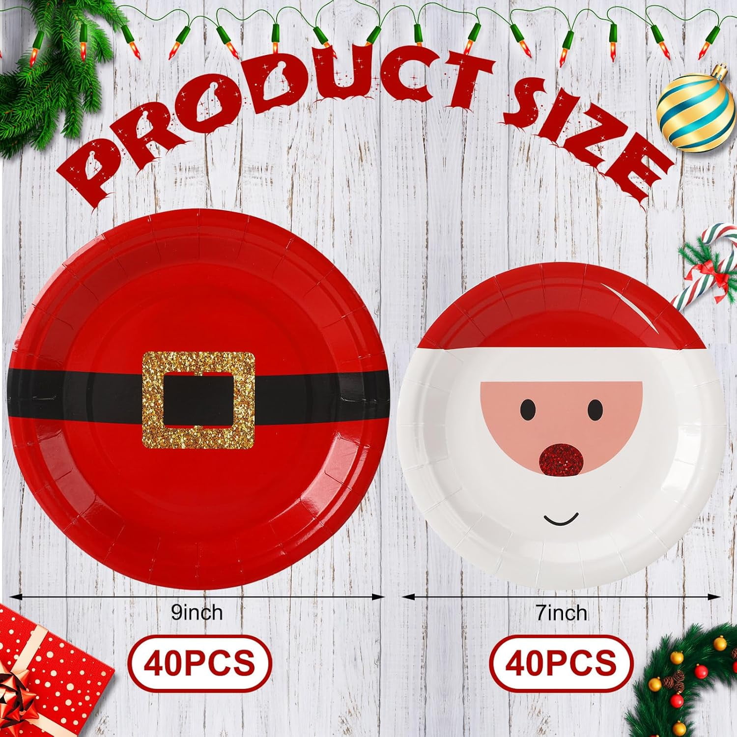 SHIQI-80 Pcs Christmas Disposable Plates Bulk Paper Santa Dinner Plates ...