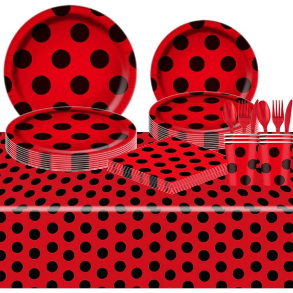 SHIQI-81Pcs Ladybug Party Tableware Set Ladybug Birthday Party Supplies ...