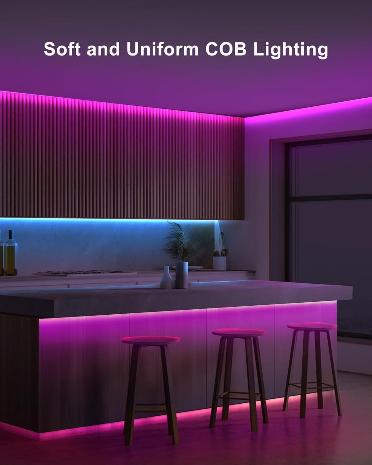 SHIQI-9.84ft Bluetooth RGB COB Led Strip Lights with Remote, Dimmable ...