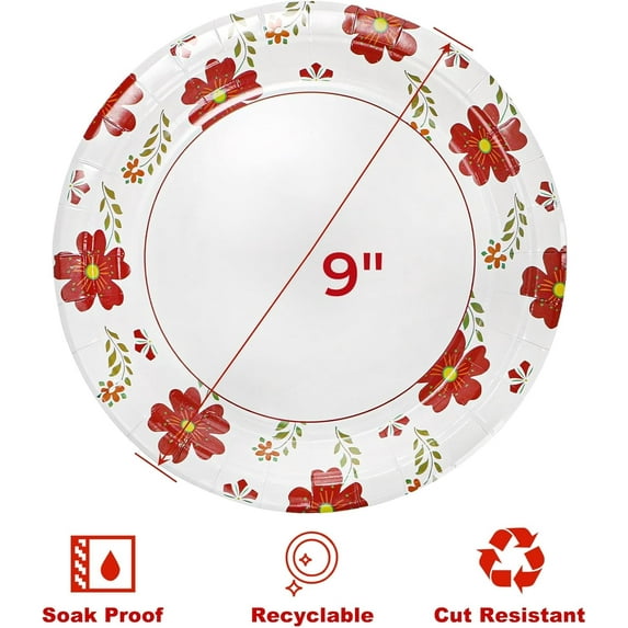 SHIQI-9 Inch Disposable Paper Plates, 200 Count Heavy Duty Dinner Paper ...