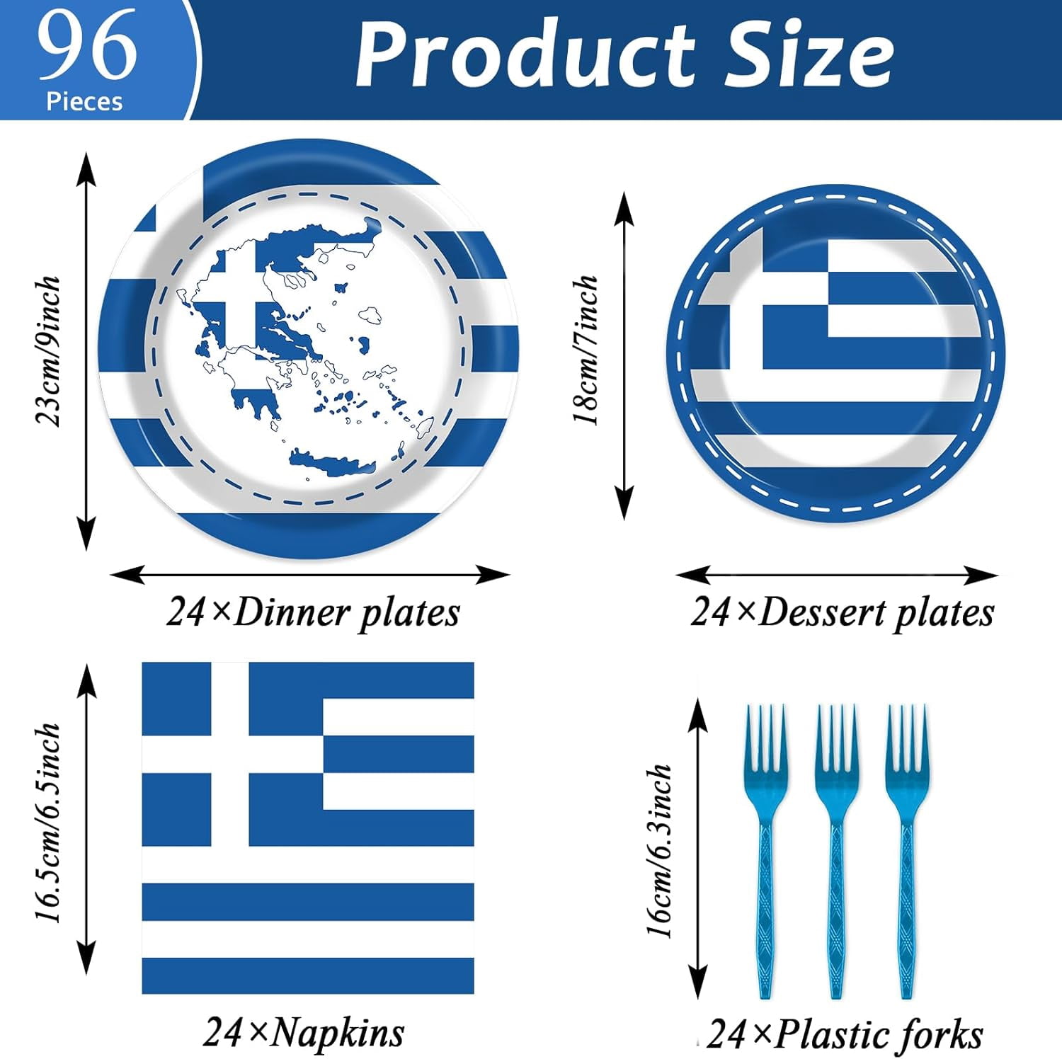 SHIQI-96 Pcs Greek Flag Greece Plates and Napkins Party Supplies Greek ...
