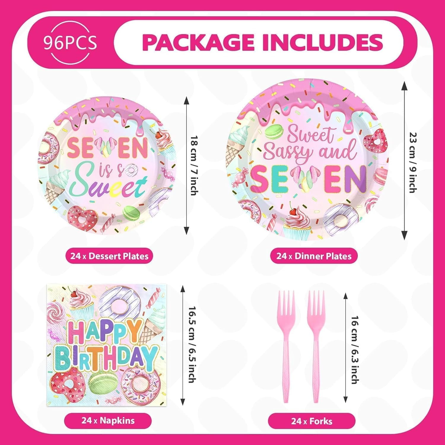 SHIQI-96 Pcs Sweet Sassy and 7 Birthday Decorations Donut 7th Birthday ...