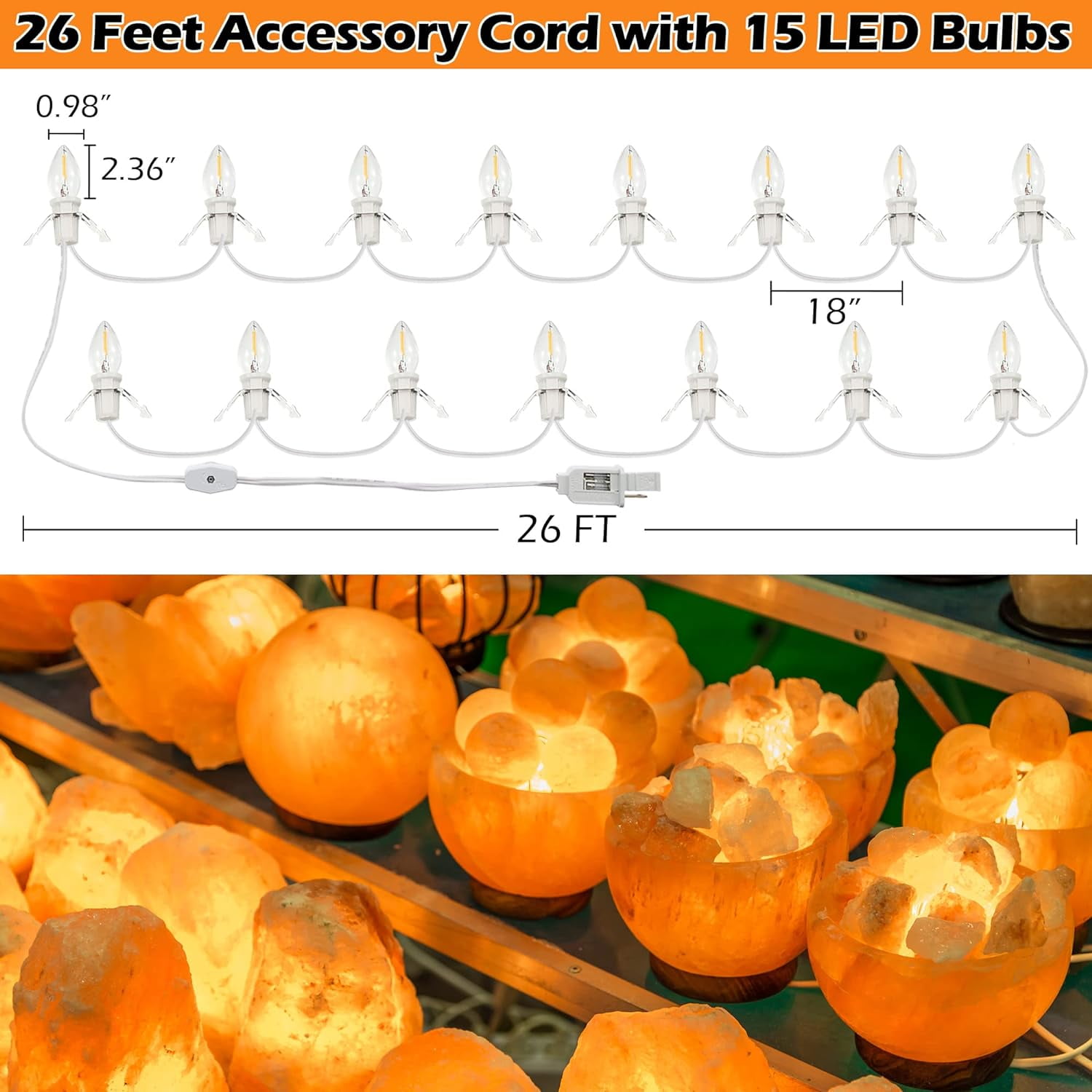 SHIQI-Accessory Cord with 15 LED Bulb, C7 Christmas Village Light Cord ...