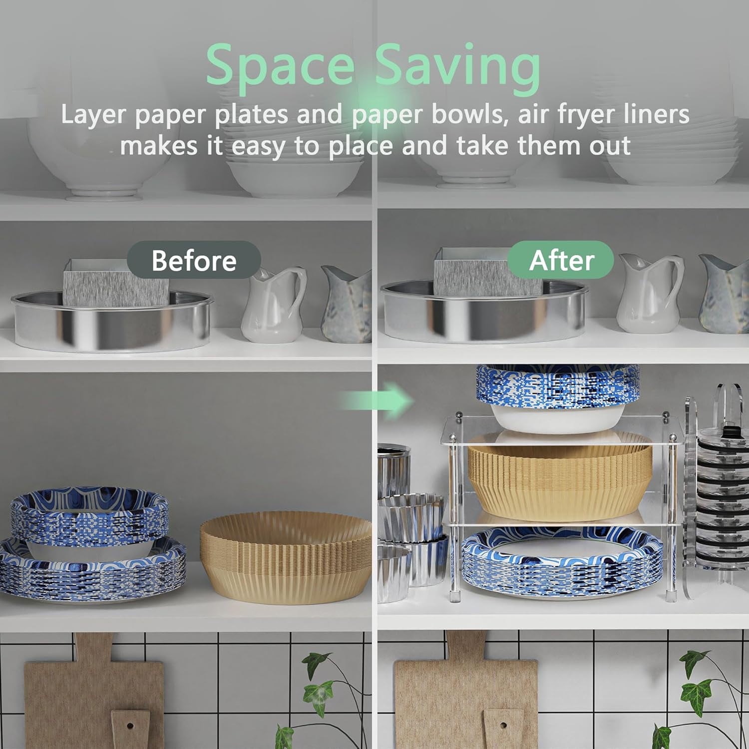 SHIQI-Acrylic Paper Plate and Bowl Dispenser, Space-Saving Disposable ...