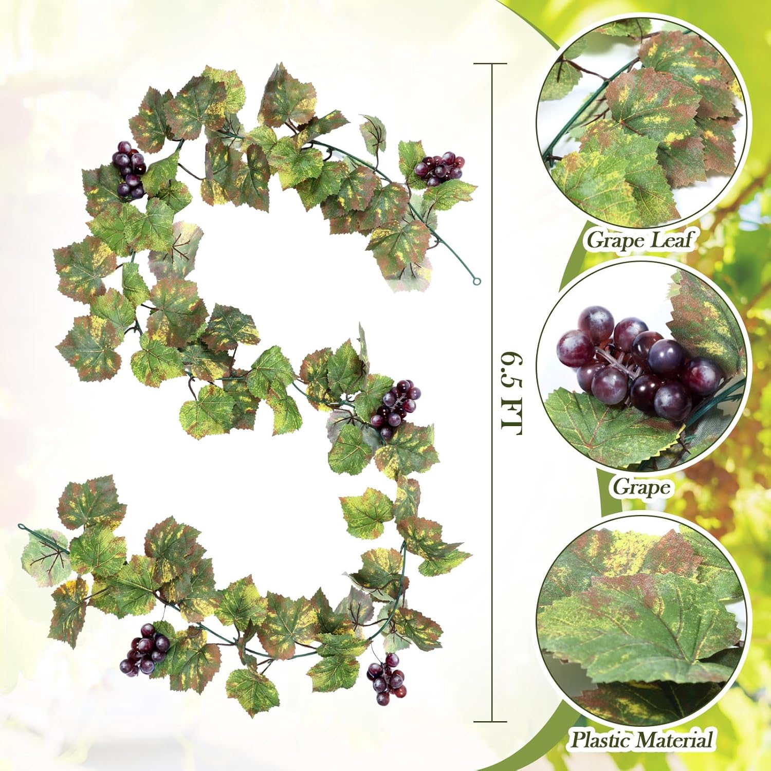 SHIQI-Artificial Grape Leaf Garland Vine Plant for Decoration Fake ...