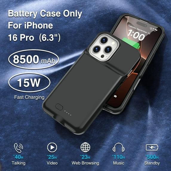 SHIQI-Battery Case for iPhone 16 Pro, Charging Case Charger 8500mAh ...