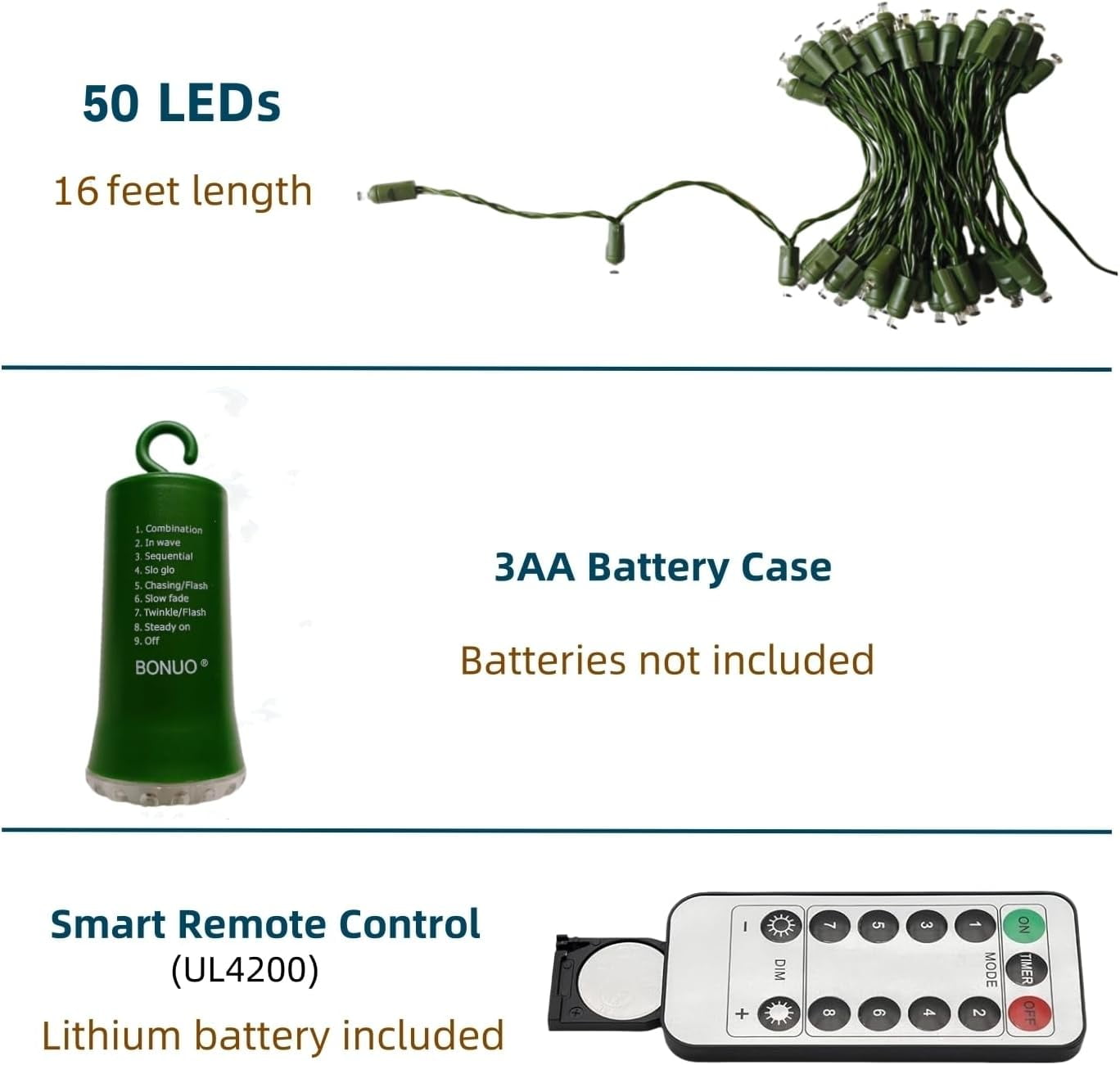 SHIQI-Battery Operated Christmas Lights, 16.5Ft 50Ct Mini LED String ...