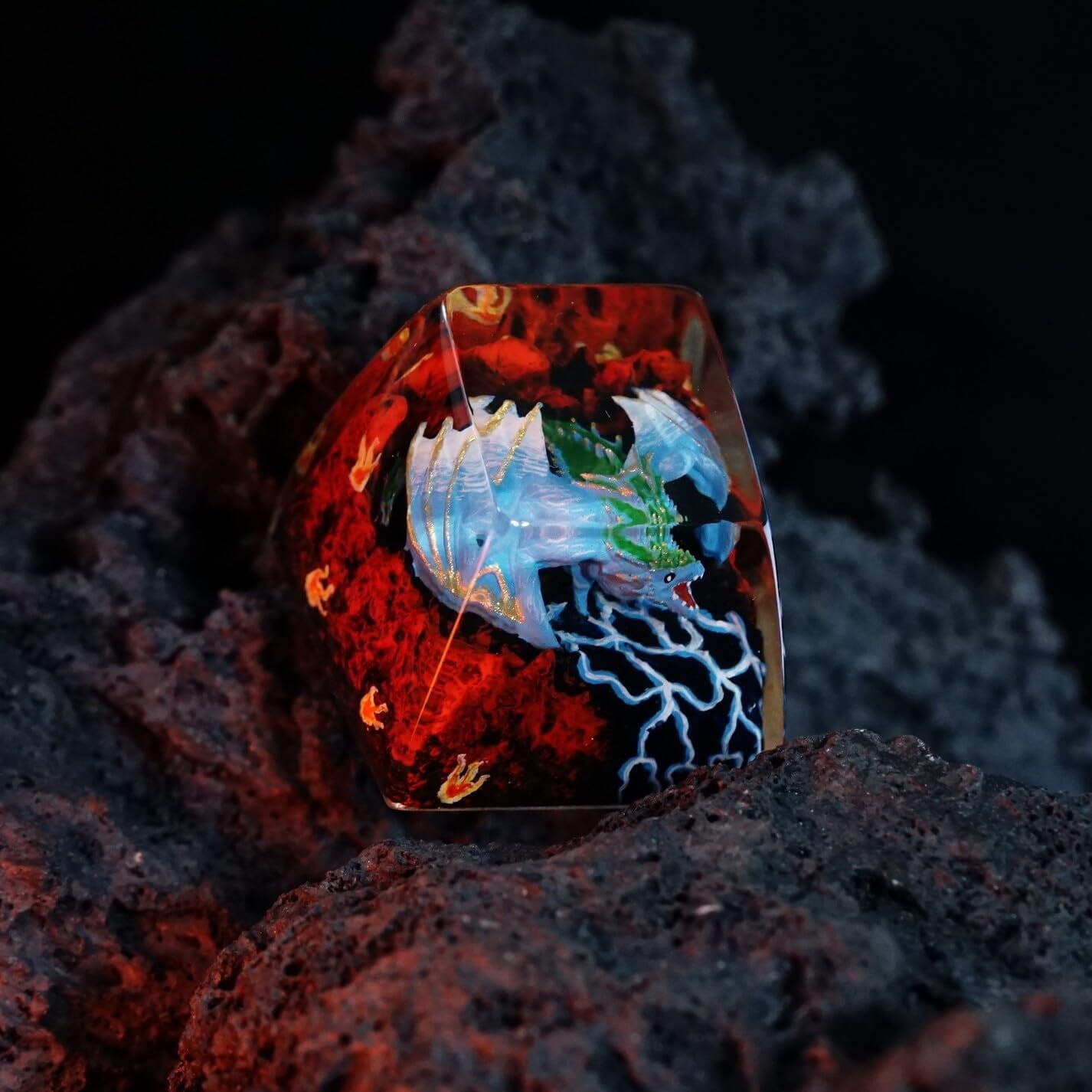 SHIQI-Blue Dragon with Volcano Artisan Keycap R1 SA Profile Custom ...