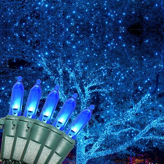 SHIQI-Blue LED Xmas String Light 100 Count Green Wire 26.9 Ft ...