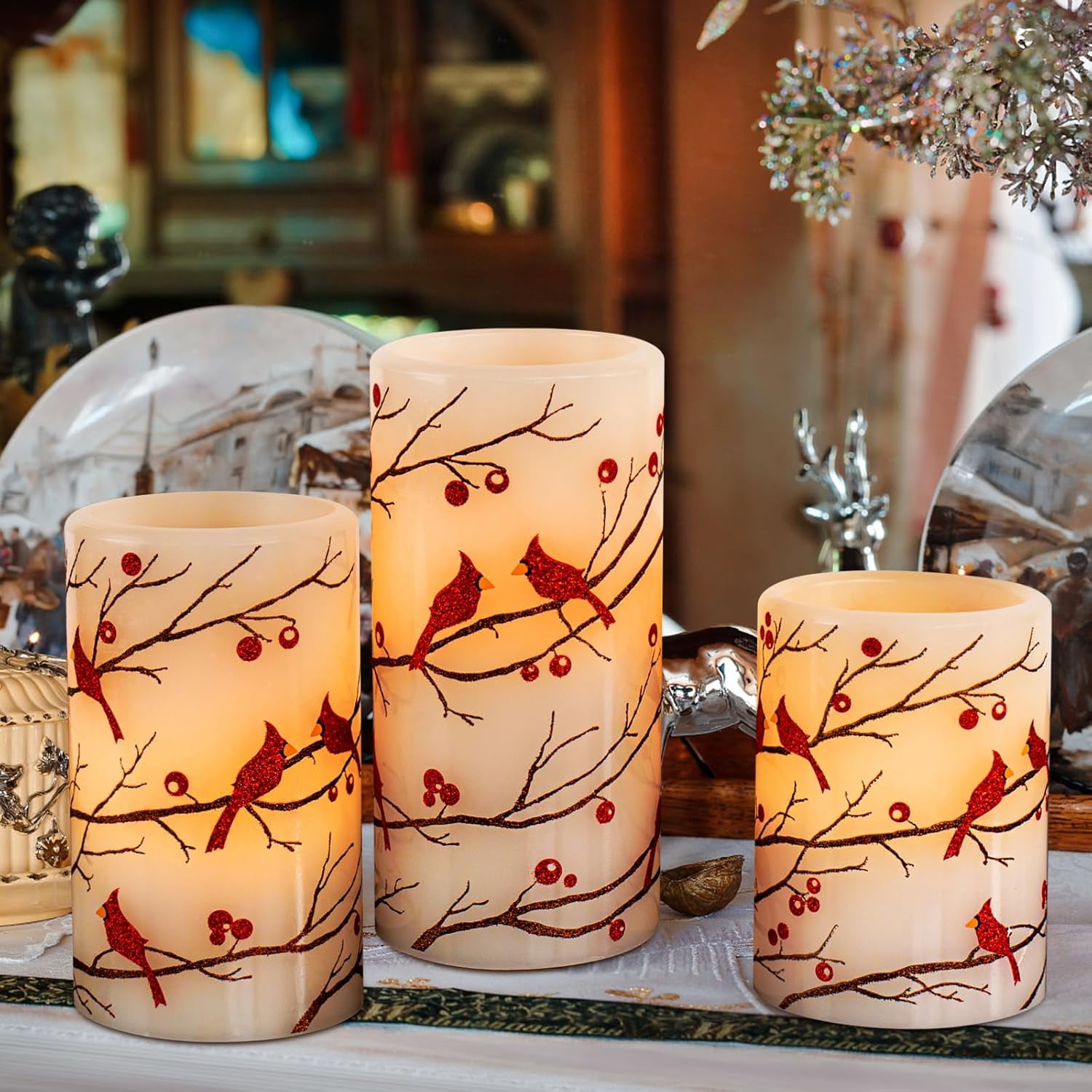SHIQI-Cardinal Flameless Candles with Timer, Battery Operated Led ...