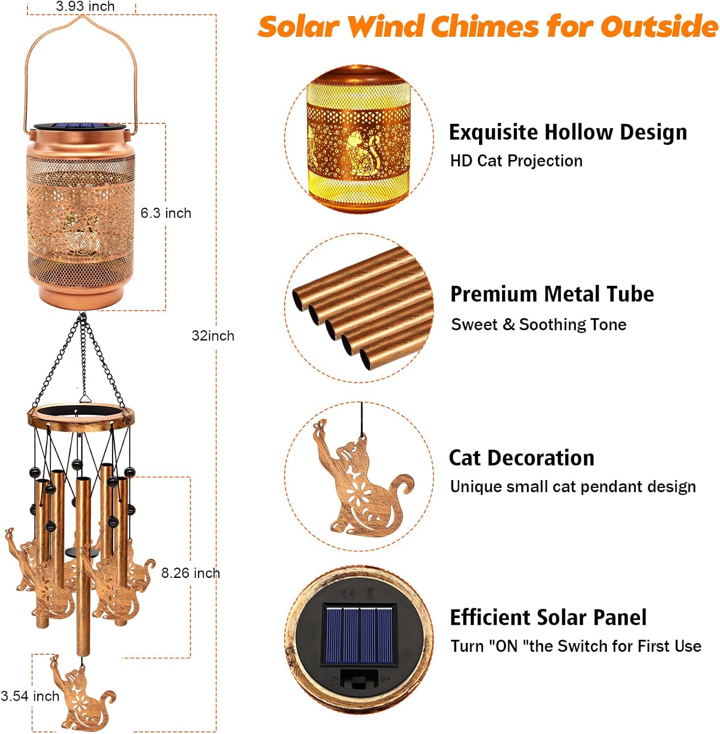 SHIQI-Cat Solar Wind Chimes for Outside, Gifts for Christmas Mom Women ...