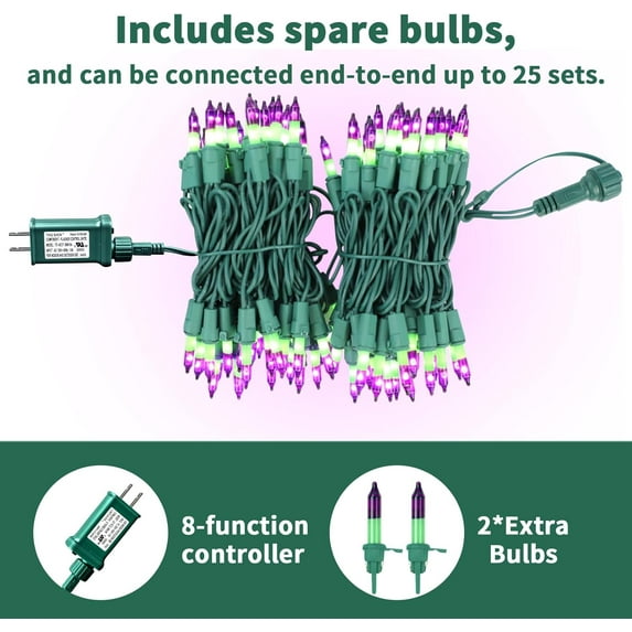 SHIQI-Christmas 100-Count Mini Purple & Green String LightsUL-Certified ...