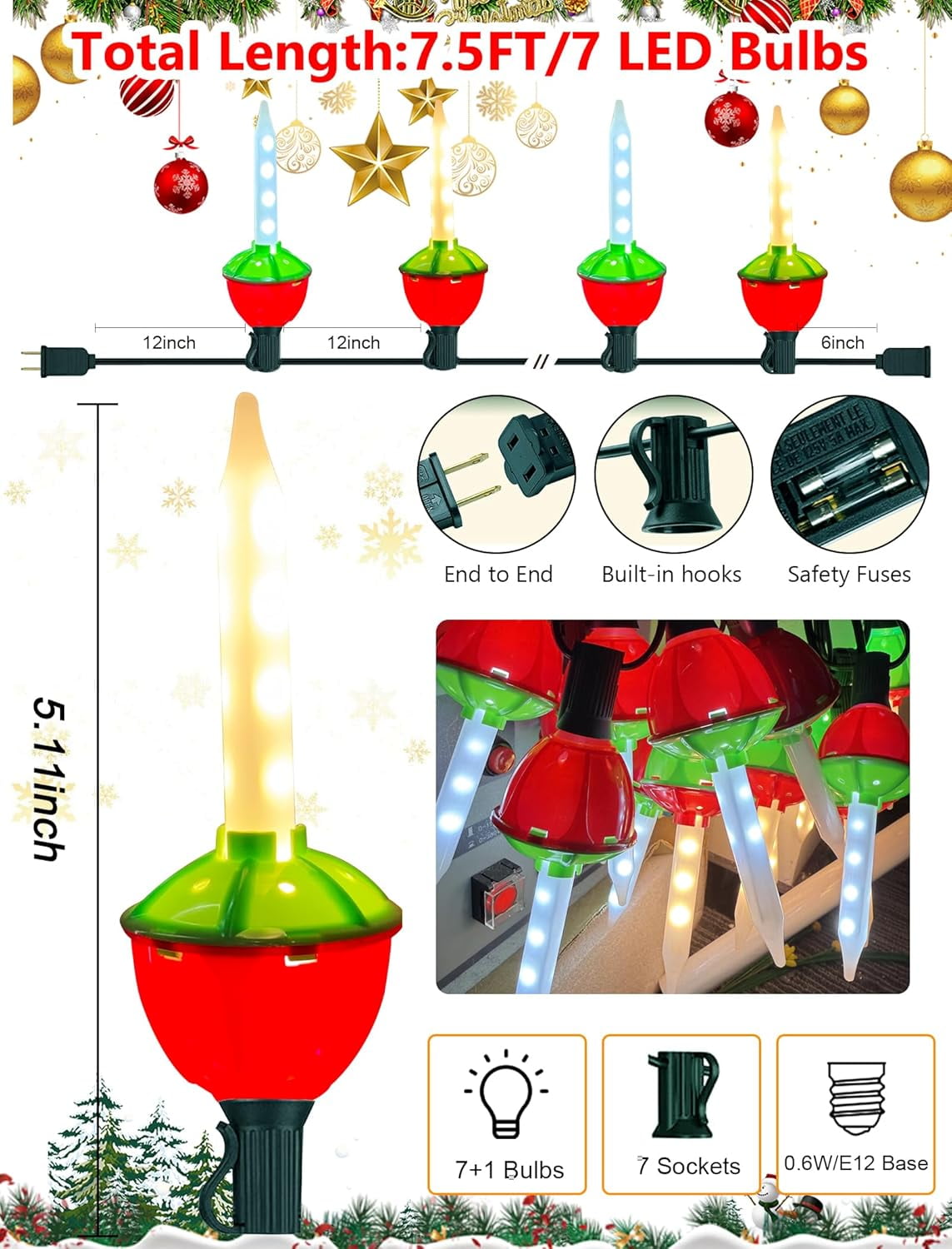 SHIQI-Christmas Bubble Lights Plug in, 7.5Ft Vintage Christmas String ...