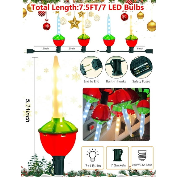 SHIQI-Christmas Bubble Lights Plug in, 7.5Ft Vintage Christmas String ...