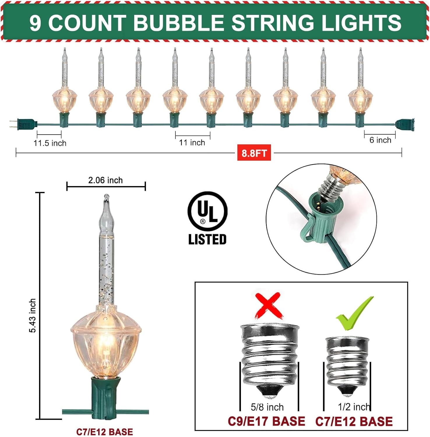 SHIQI-Christmas Bubble Lights Silver Glitter String Lights with 10 ...