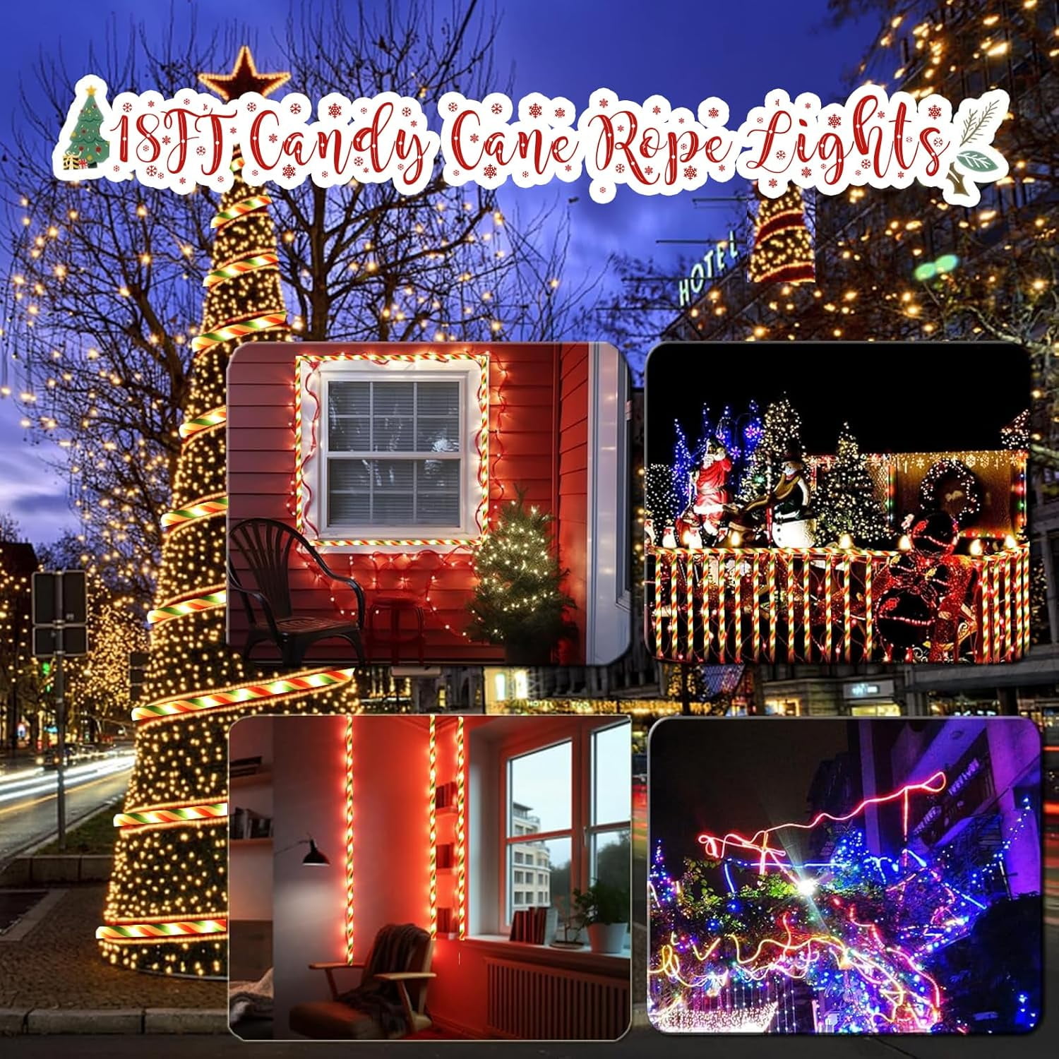 SHIQI-Christmas Candy Cane Lights - 18FT LED Candy Cane Rope Lights ...