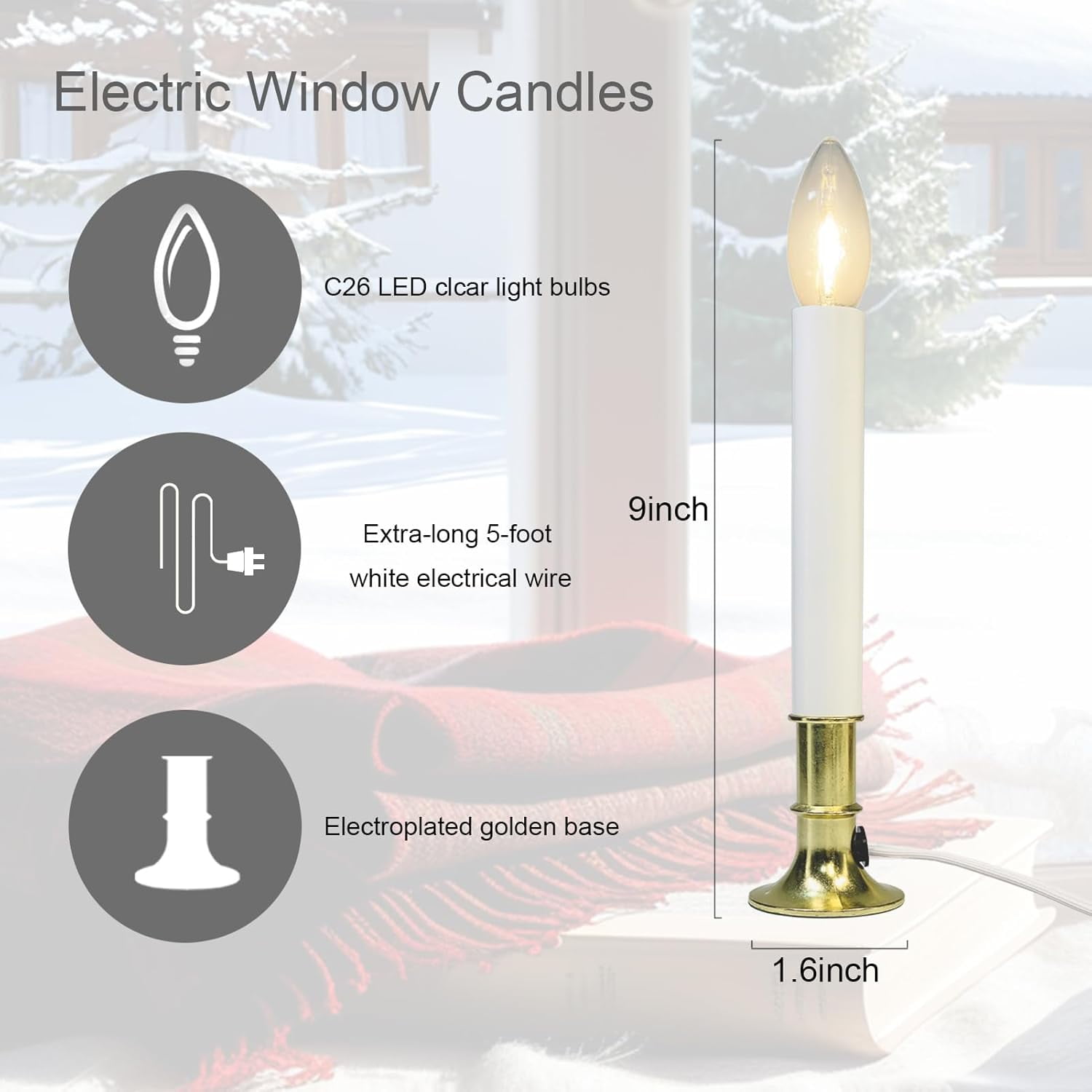SHIQI-Christmas Electric Window Candle Lights with Auto Sensor, Dusk to ...