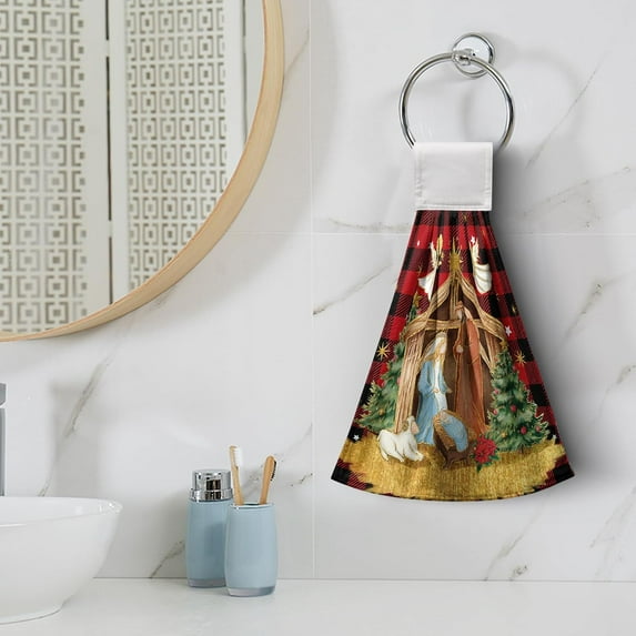 SHIQI-Christmas Holy Night Kitchen Towels with Hanging Loop Jesus ...