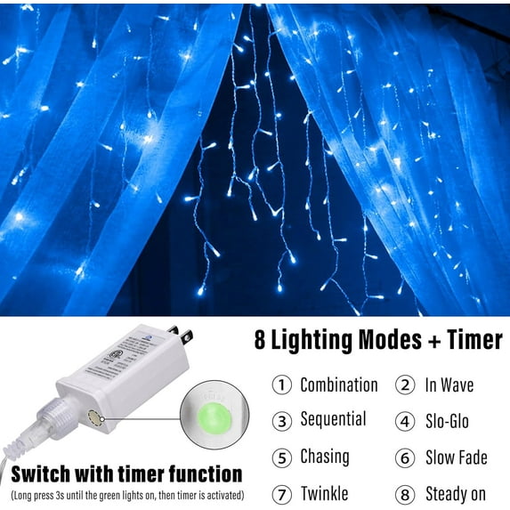 SHIQI-Christmas Icicle Lights - 32FT Plug in String Lights Waterproof ...