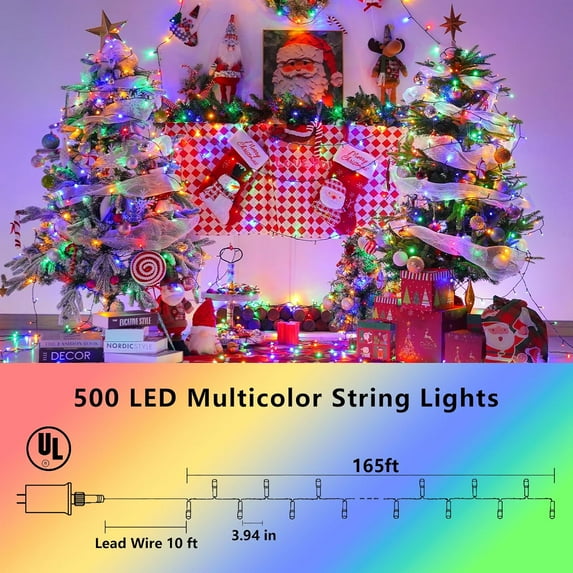 SHIQI-Christmas Lights, 165ft 500 LED String Light Multicolor, Green ...