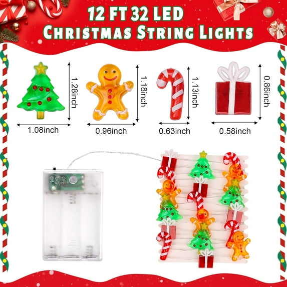 SHIQI-Christmas Lights Battery Operated 12FT 32 LED Xmas Tree ...