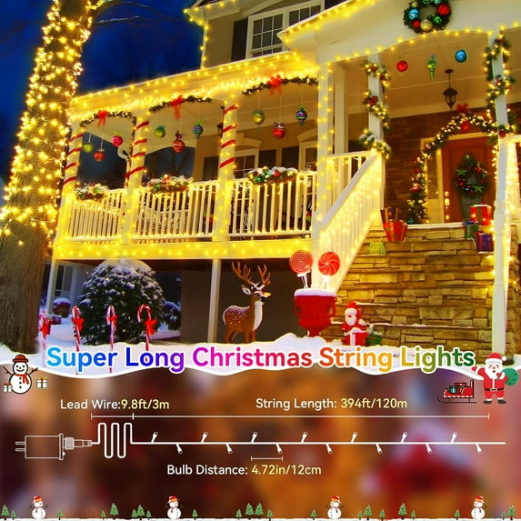 SHIQI-Christmas Lights Outdoor, 403FT 1000 LED String Lights 8 Modes ...