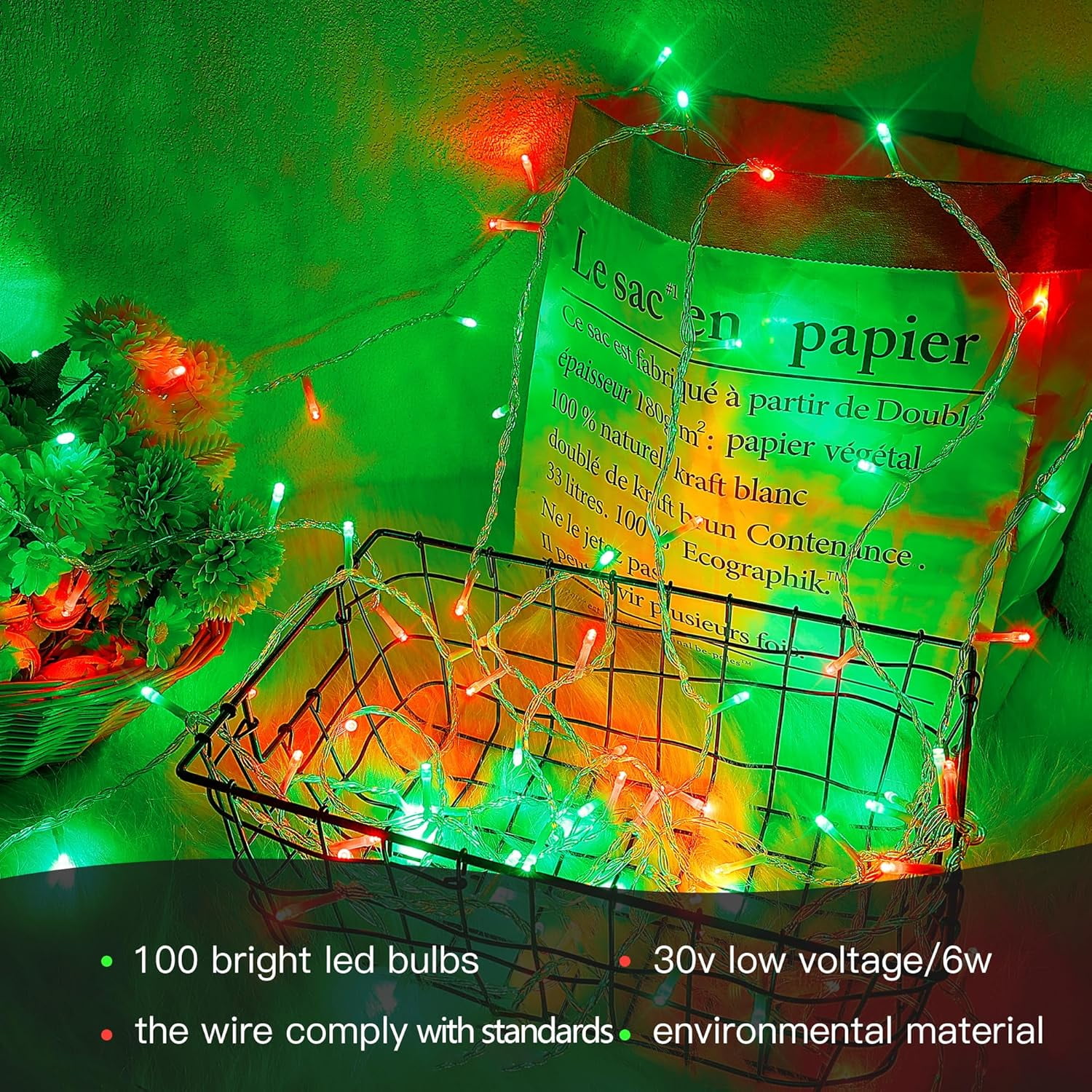 SHIQI-Christmas Lights Outdoor Indoor,Red and Green 100 Led Christmas ...