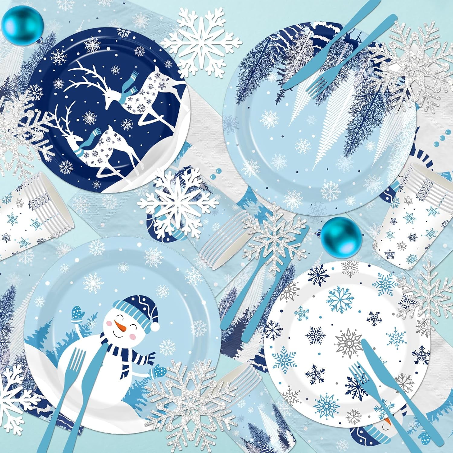 SHIQI-Christmas Paper Plates and Napkins,144pcs Winter Wonderland Plate ...