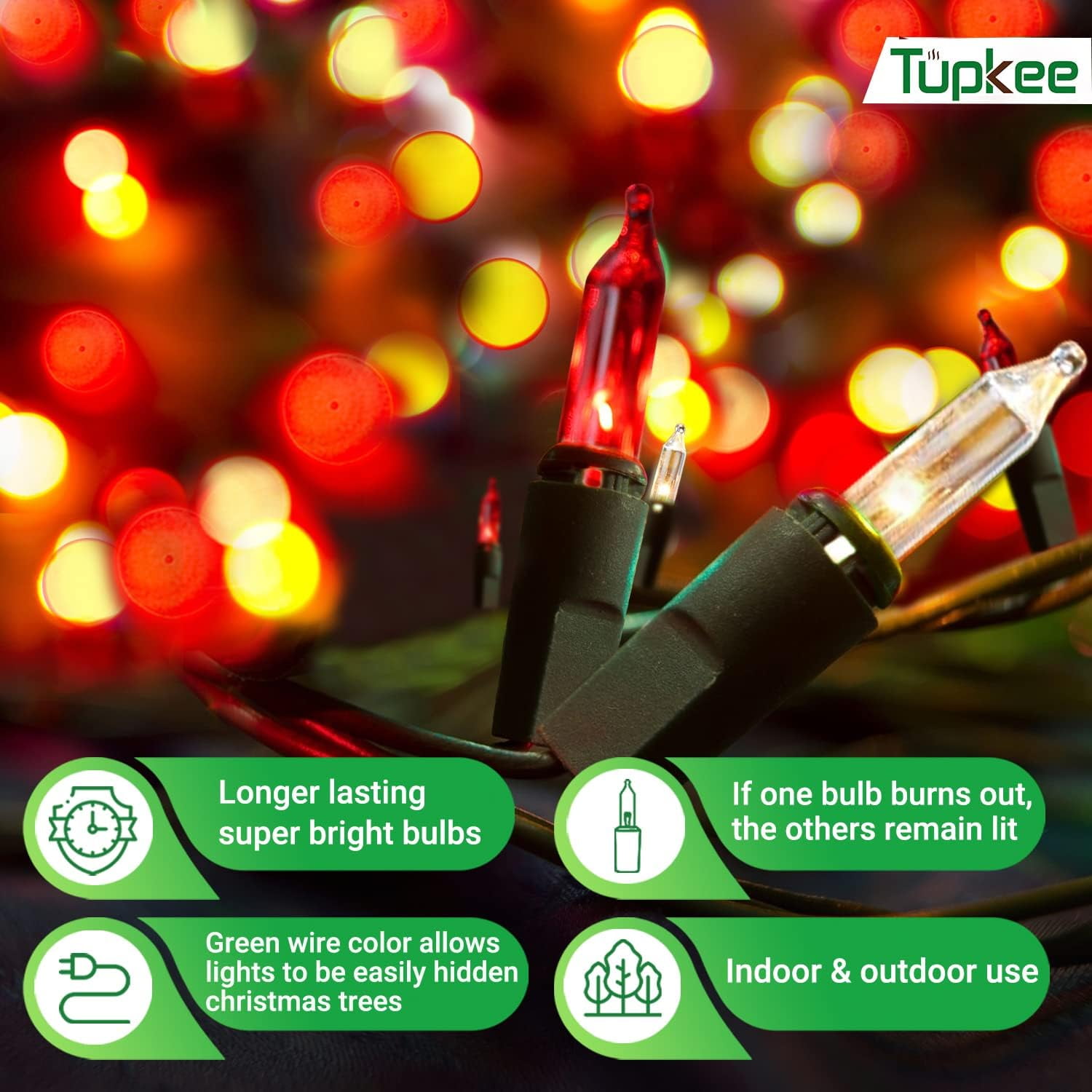 SHIQI-Christmas String Lights 100 Count - Incandescent Mini Red and ...