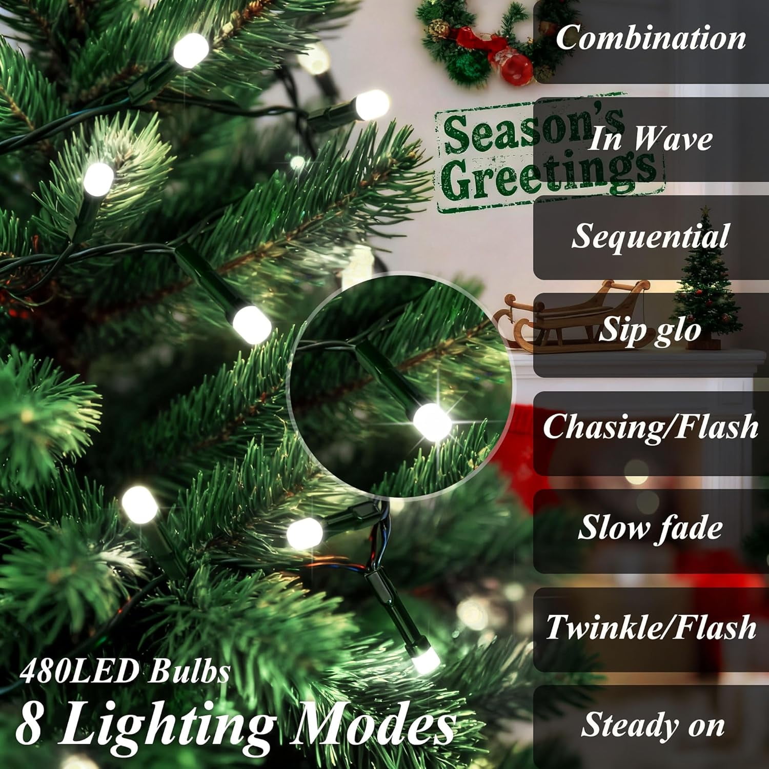 SHIQI-Christmas String Lights for Tree, Christmas Tree Lights 480 LEDs ...