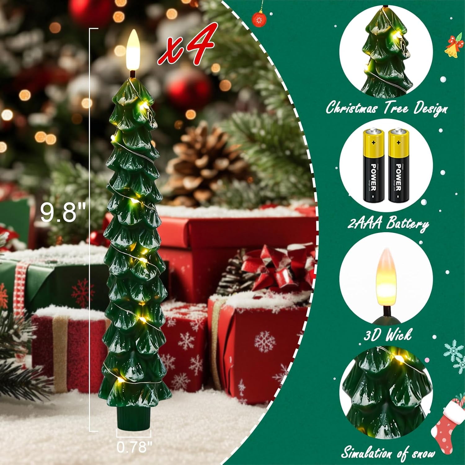 SHIQI-Christmas Tree Candles with Remote, Snowy Waxy Christmas Tree ...
