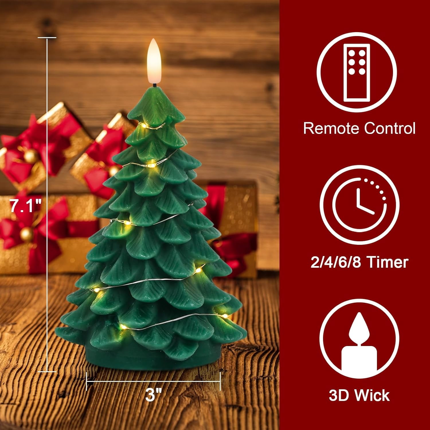 SHIQI-Christmas Tree Flameless Candles String Lights with 11-Key Remote ...
