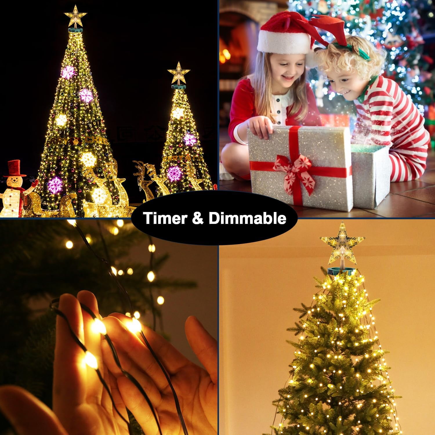 SHIQI-Christmas Tree Lights with Star Topper, 400LED Christmas String ...