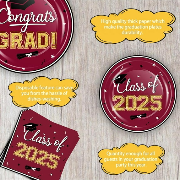 SHIQI-Class of 2025 Graduation Party Decorations - 200 Pcs Maroon ...