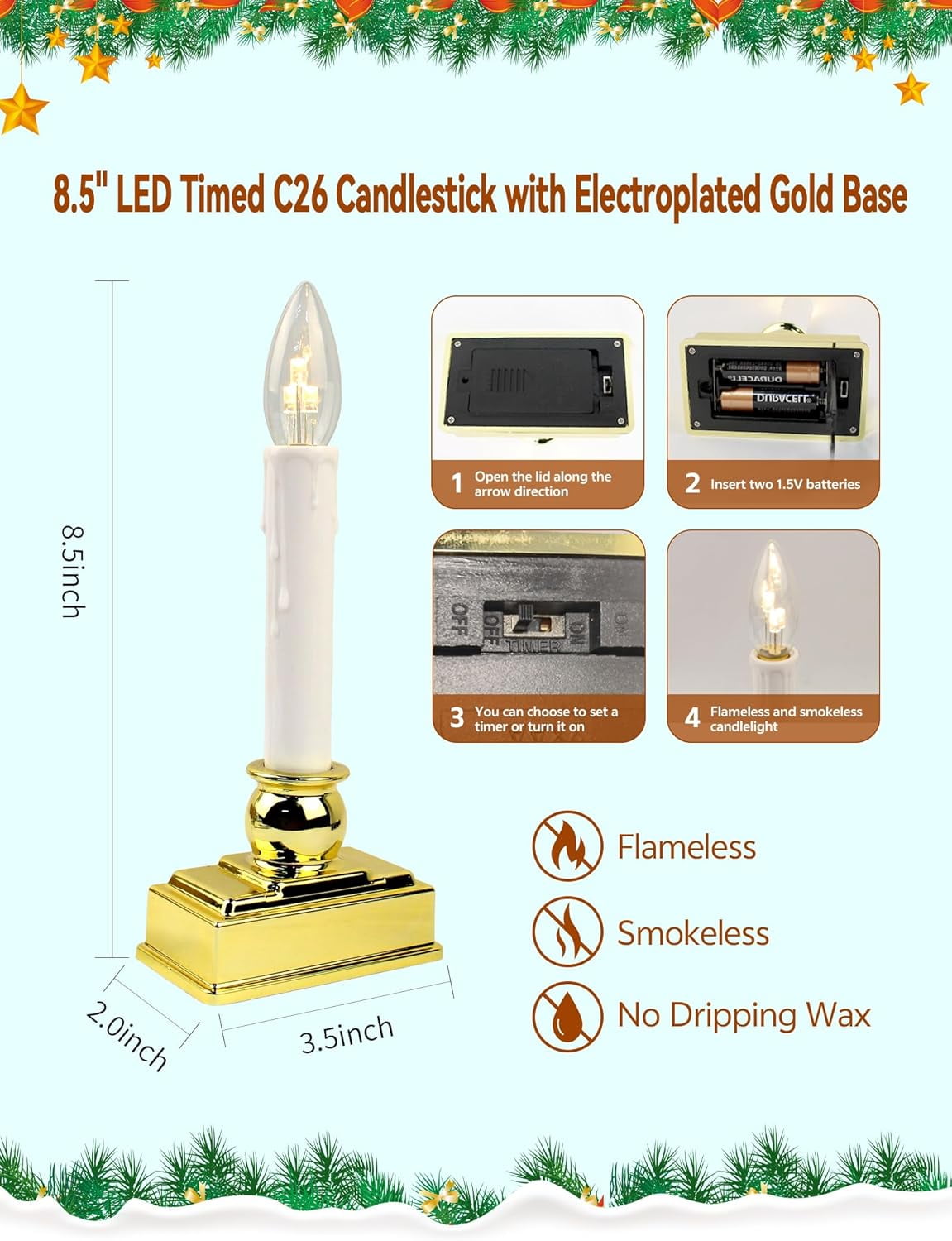 SHIQI-Classic Flameless Window Candles, 4 Pack Battery Operated Taper ...