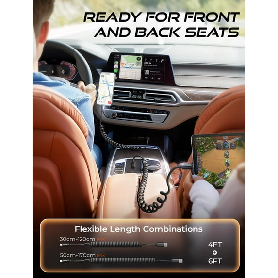 SHIQI-Coiled USB C Cable, 2 Pack for Android Auto & CarPlay Cable ...