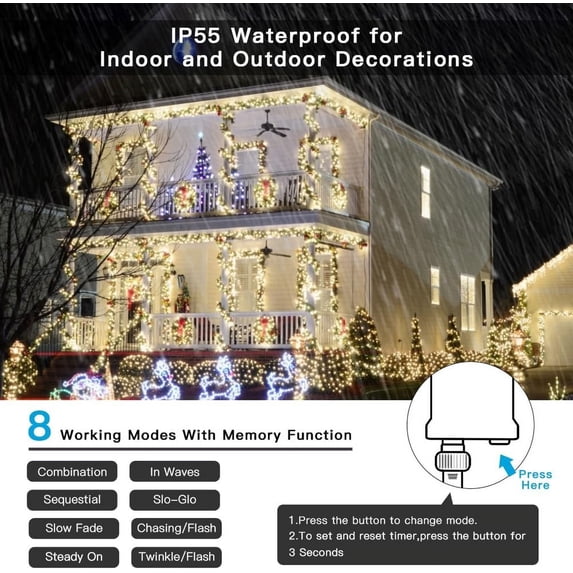 SHIQI-Color Changing Christmas Lights, 108Ft 300LED White Warm White ...