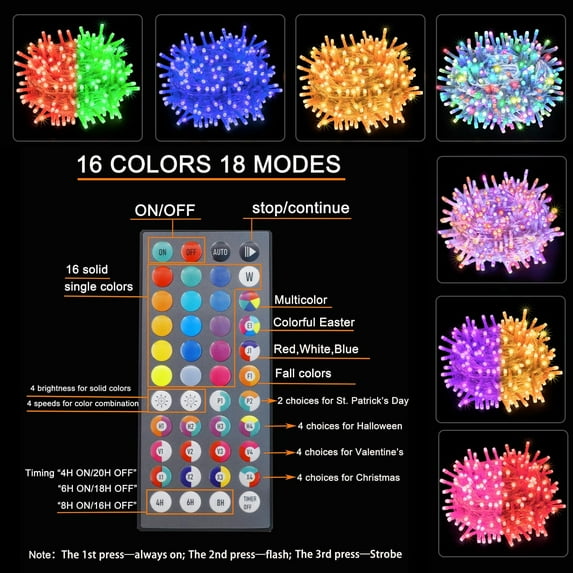 SHIQI-Color Changing Christmas Lights Outdoor, 66FT 200 LED 34 Colors ...
