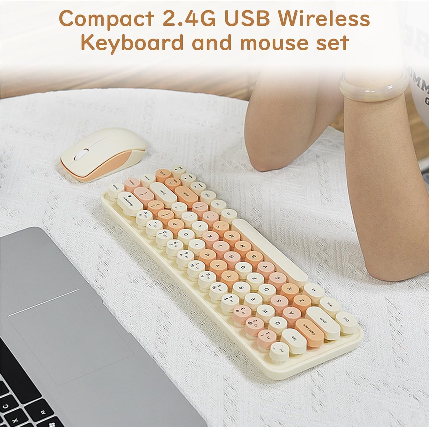 SHIQI-Compact Wireless Keyboard and Mouse Combo, Colorful Round Keycap ...