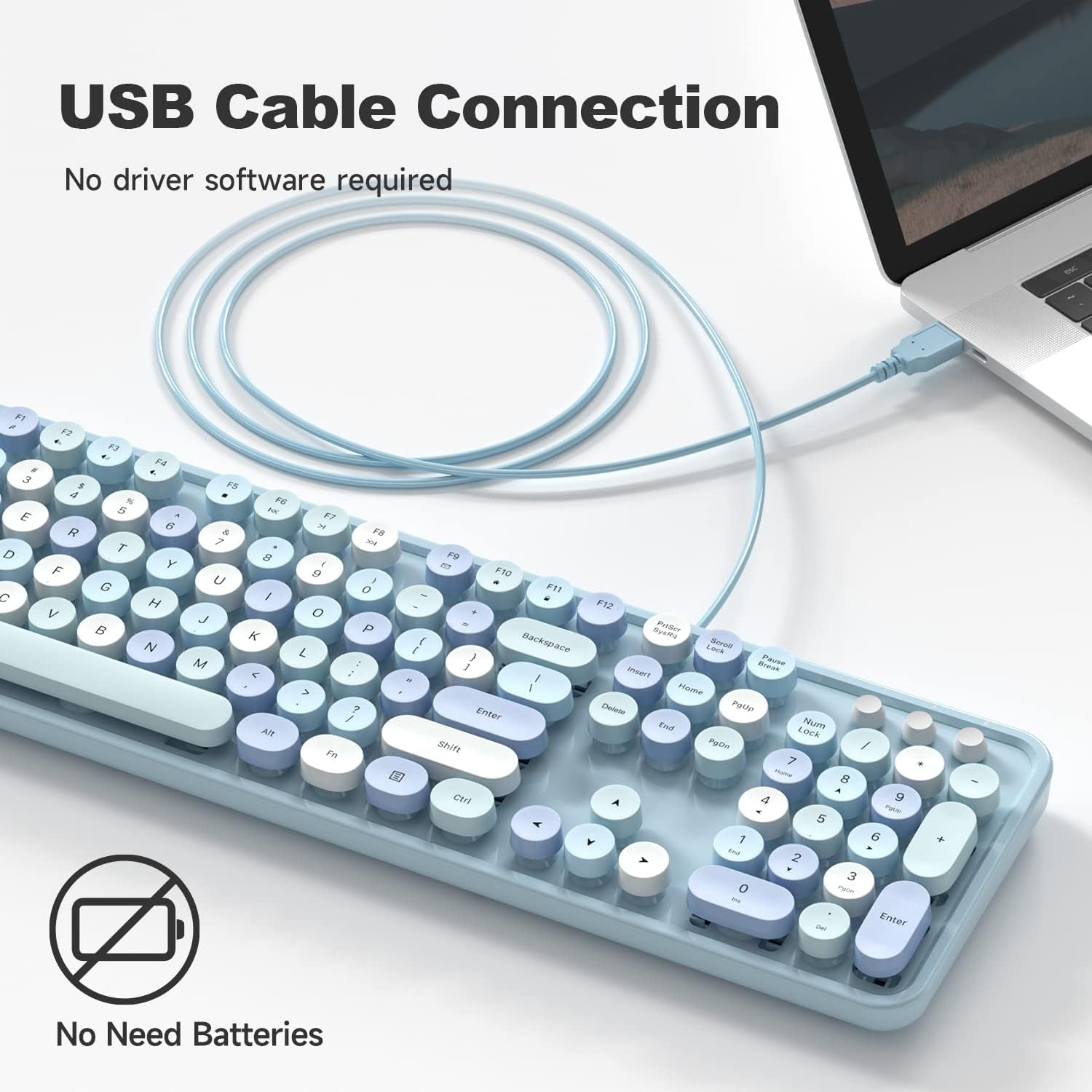 SHIQI-Computer Keyboard Wired, Plug Play USB Retro Round Typewriter ...