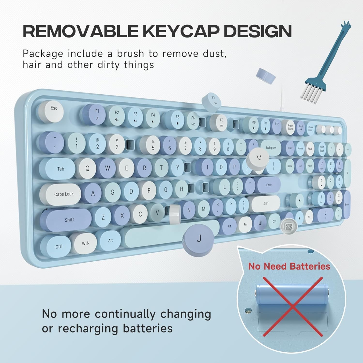 SHIQI-Computer Keyboard Wired, USB Plug Play Round Key Retro Typewriter ...