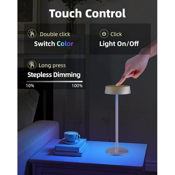 SHIQI-Cordless Lamp, Outdoor Waterproof, Dimmable Touch Control 3 Color ...